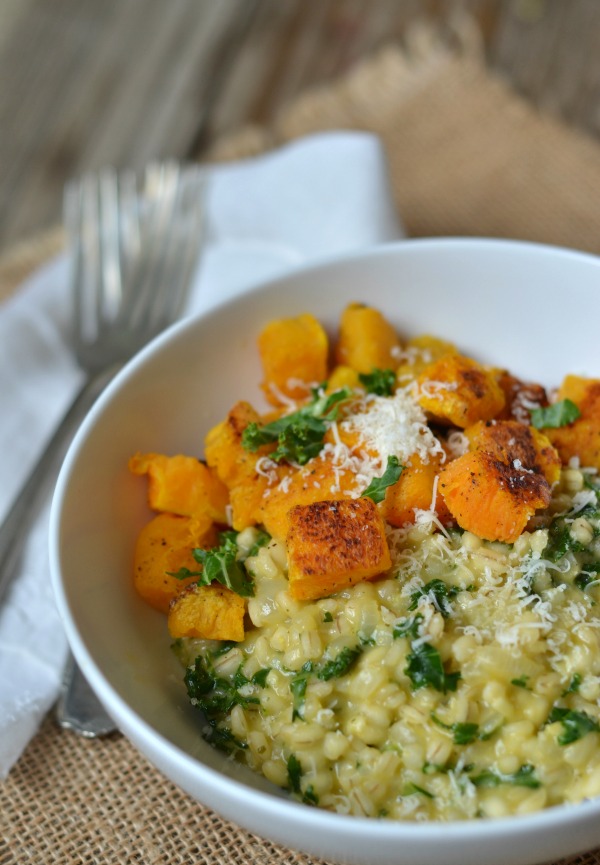 Barley Risotto with Kale and Butternut Squash - Mountain Mama Cooks